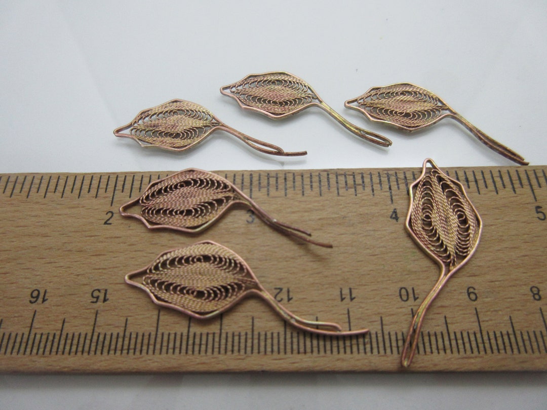 Vintage Brass 6 Pcs Filigree Wire Leaf Motif, Lattice Work, Intricate ...