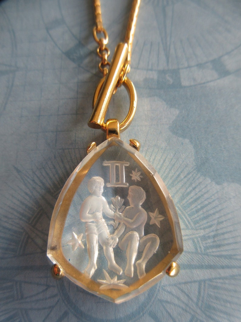 GEMINI Rare Vintage German Intaglio Glass Pendant - Etsy