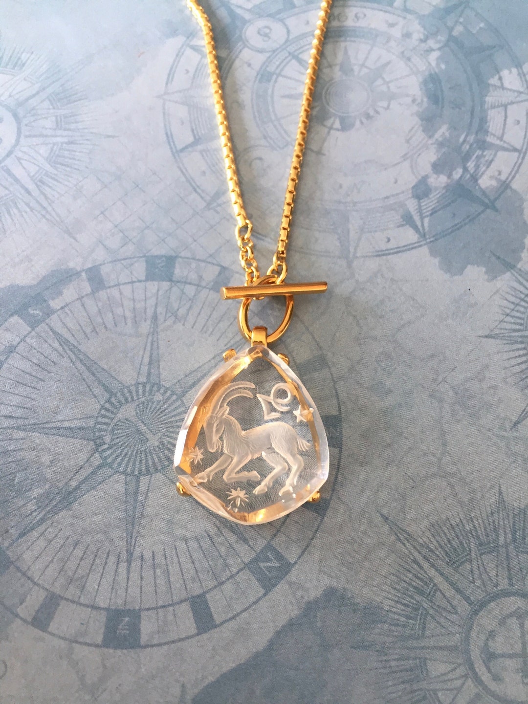 CAPRICORN Vintage Rare German Intaglio Glass Zodiac Pendant - Etsy