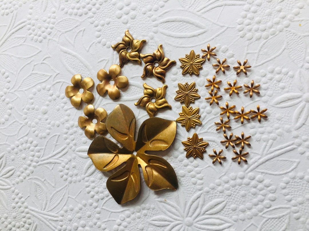Vintage Brass Floral Pattern Stampings, Findings, for Jewelry and ...