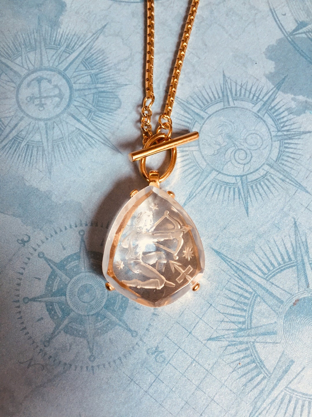 SAGGITARIUS Rare Vintage German Intaglio Glass Pendant - Etsy Canada