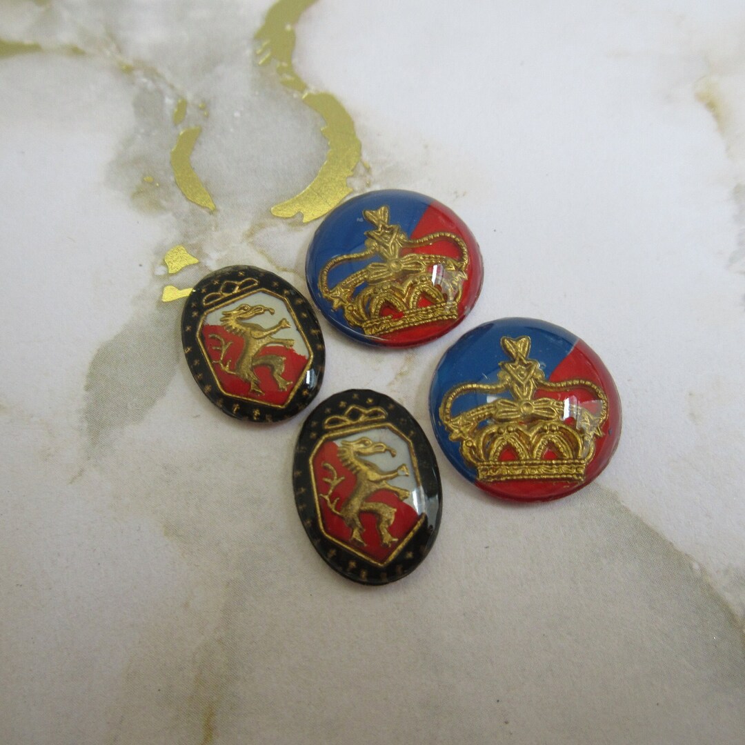 Glass Vintage Wingless Dragon (drake) and Crown Cabochon, Intaglio ...