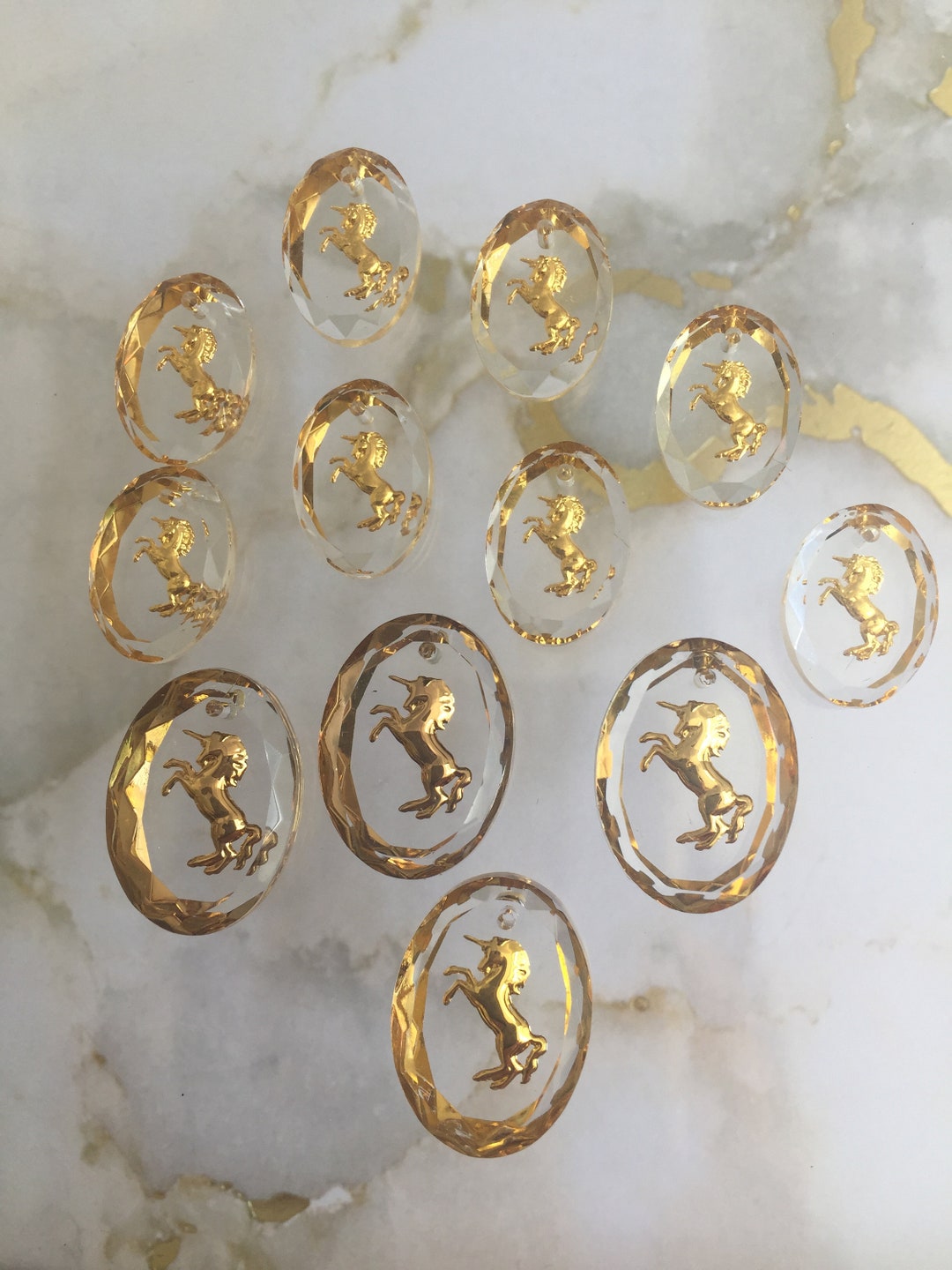 Vintage Unicorn Carved Intaglio Glass Gold Pendant Drop, Charm,18/13mm ...