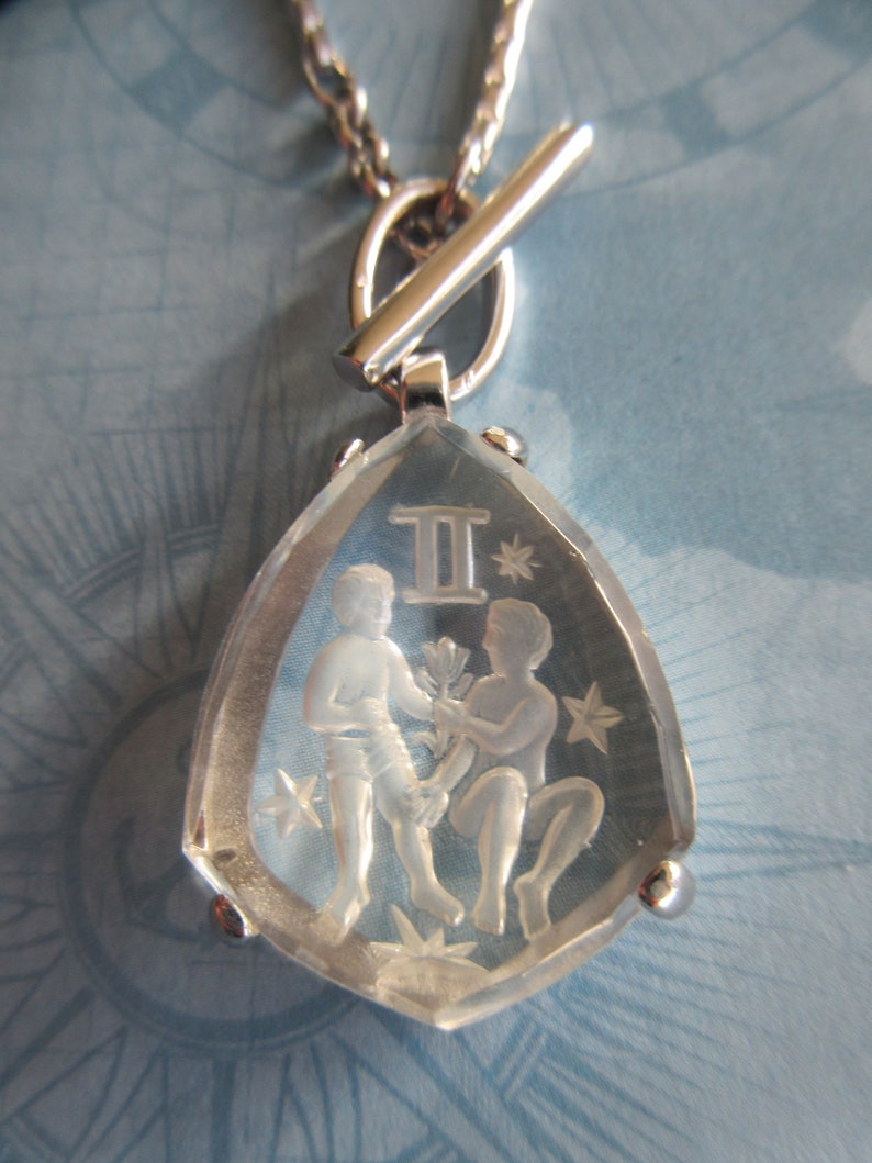 GEMINI Rare Vintage German Intaglio Glass Pendant - Etsy