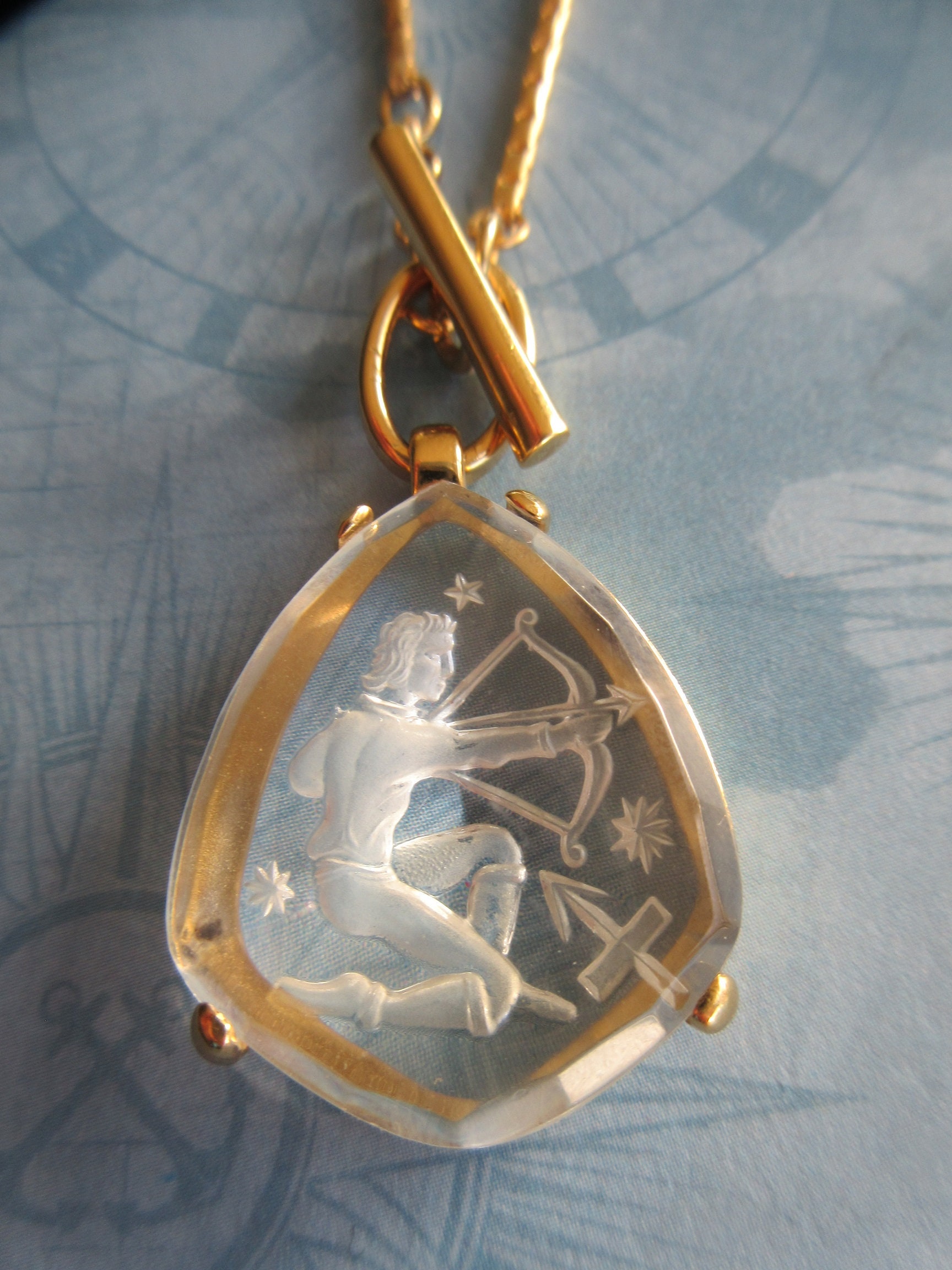 SAGGITARIUS Rare Vintage German Intaglio Glass Pendant - Etsy Canada