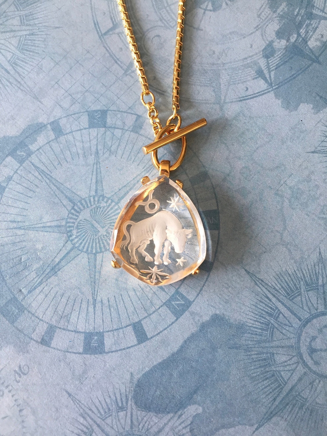 TAURUS Rare Vintage German Intaglio Glass Zodiac Pendant - Etsy