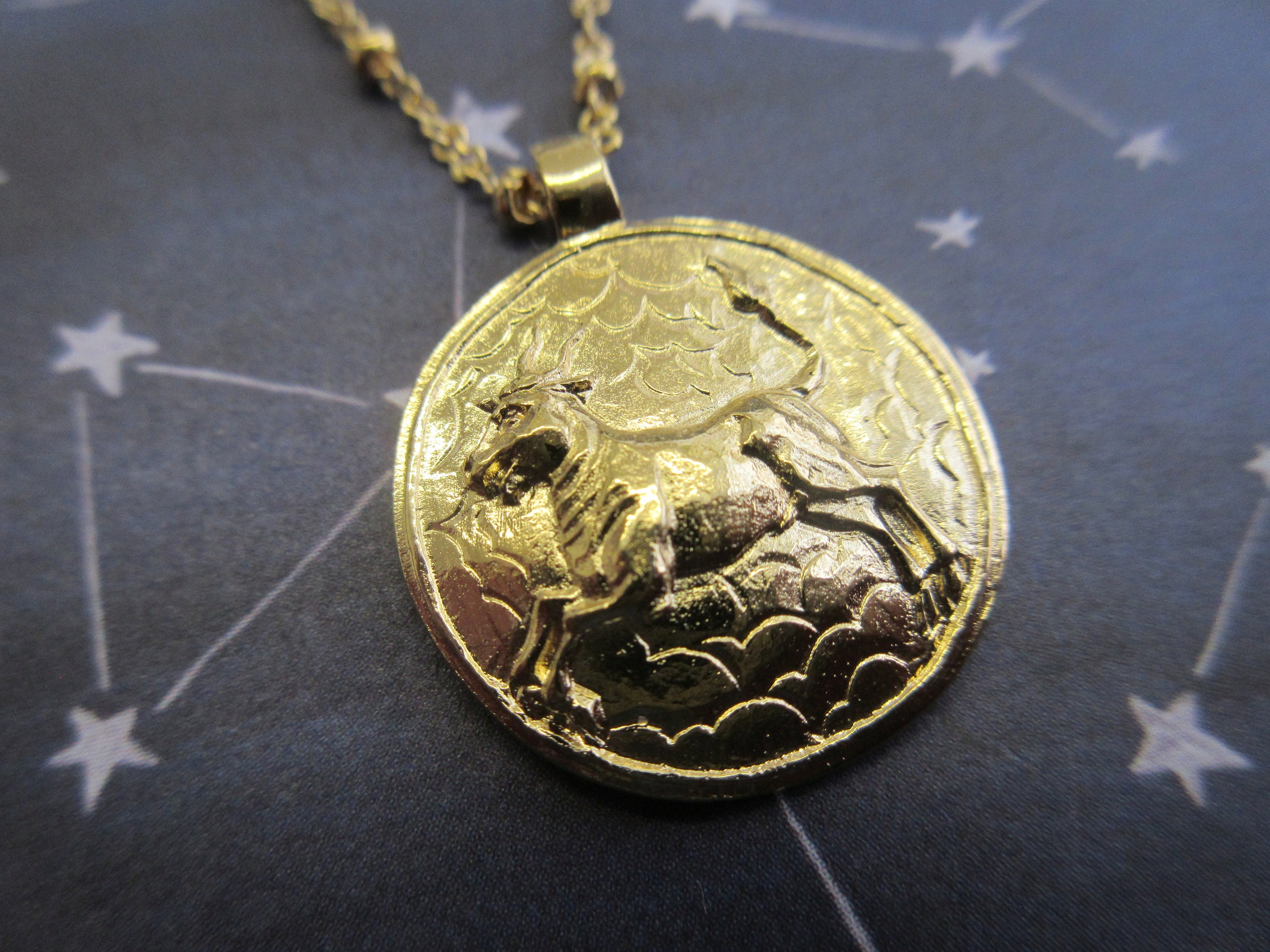Vintage Taurus Zodiac Coin Medallion Pendant - Etsy