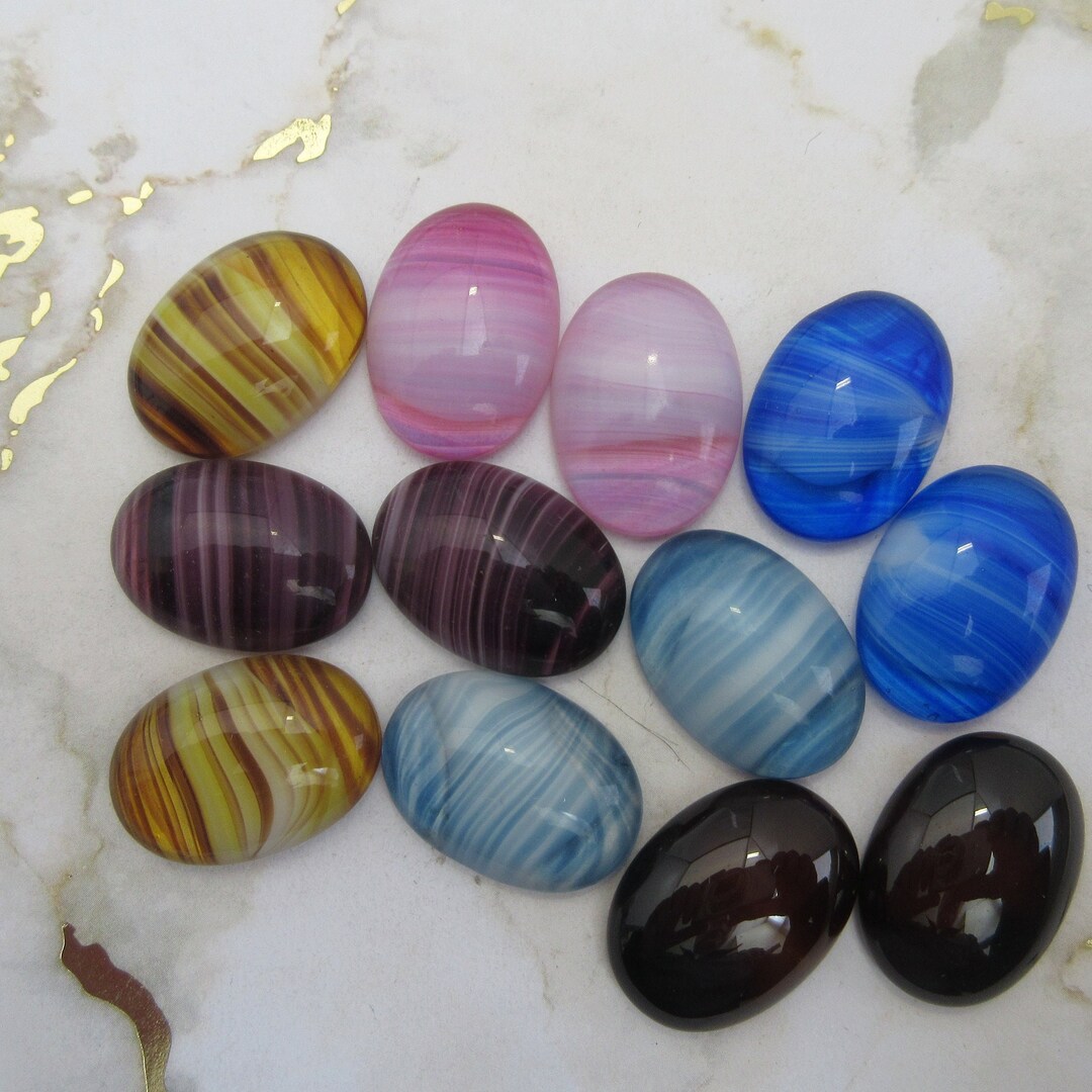 Czech Vintage Glass Cabochon Oval, 25/18mm, 2pcs, Imitation Porphyry ...