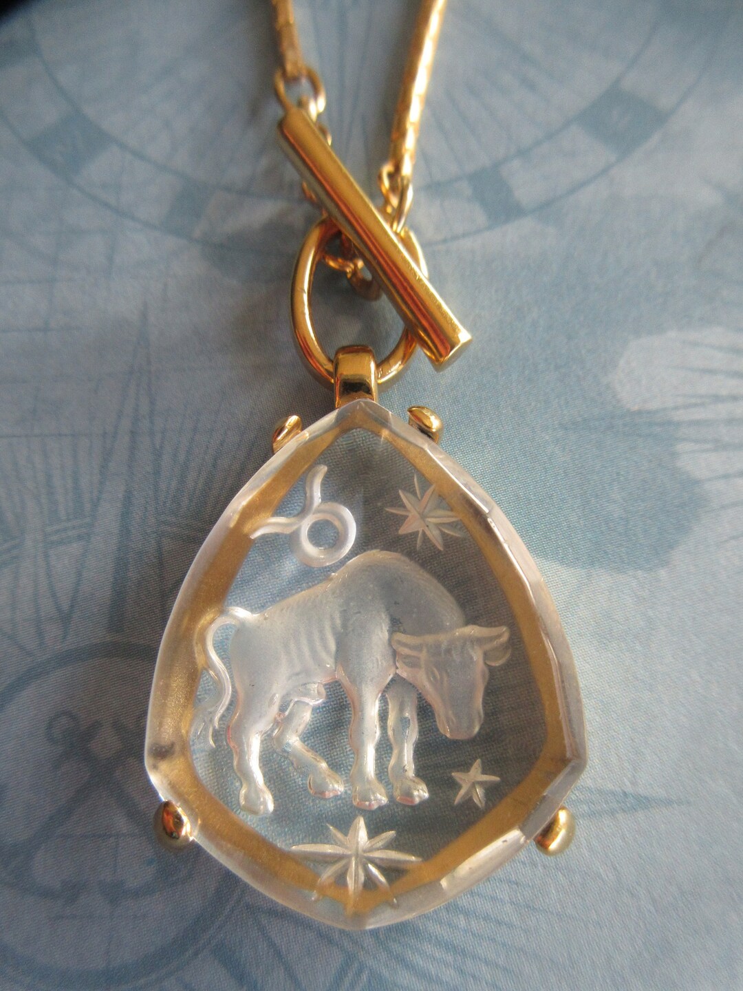 TAURUS Rare Vintage German Intaglio Glass Zodiac Pendant - Etsy