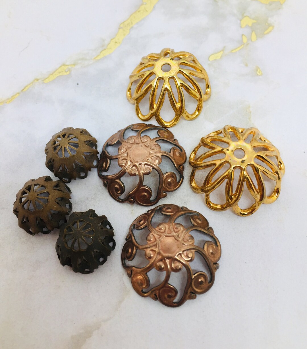 Vintage Brass Bead Caps, 3 Styles, Sold Separately, Antique Look and ...