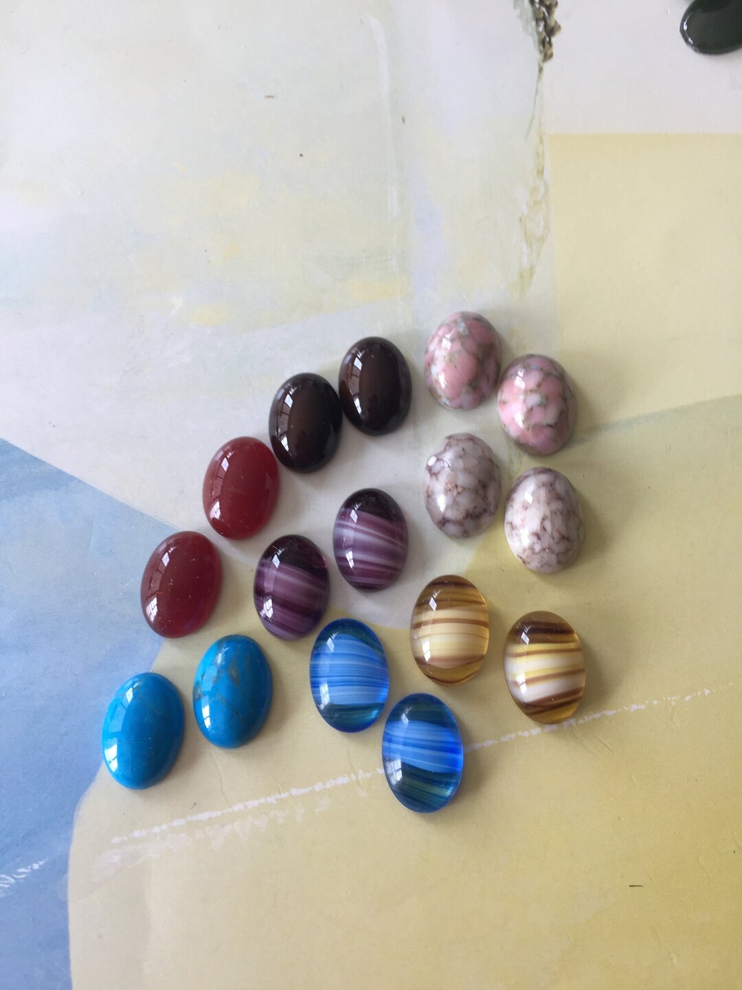 Glass Flat Back 14/10mm Oval Cabochon, Porphyry, Matrix, Horn and Dyed ...