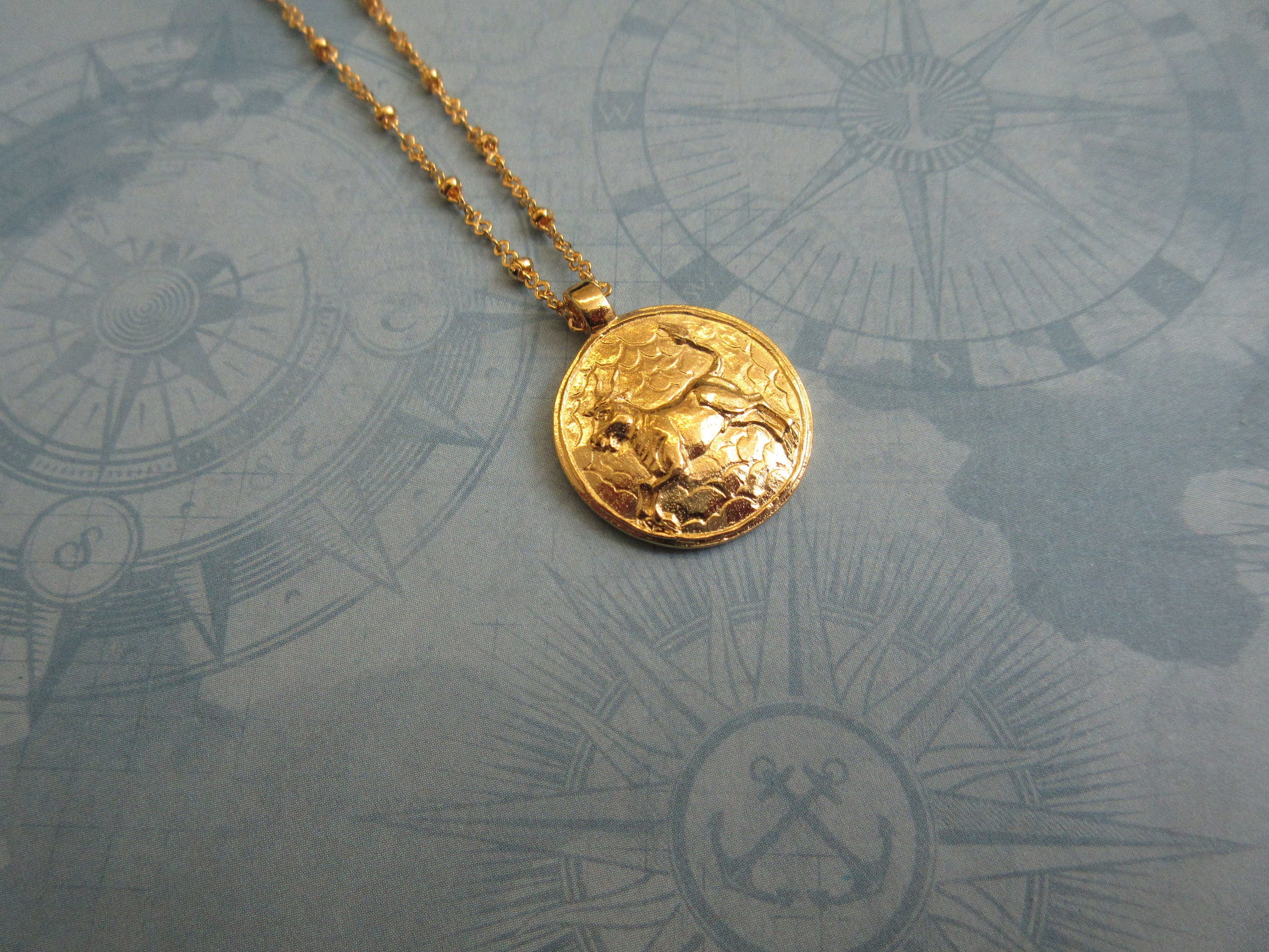 Vintage Taurus Zodiac Coin Medallion Pendant - Etsy