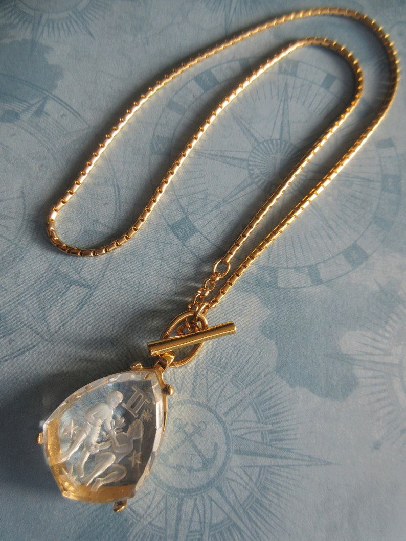 GEMINI Rare Vintage German Intaglio Glass Pendant - Etsy