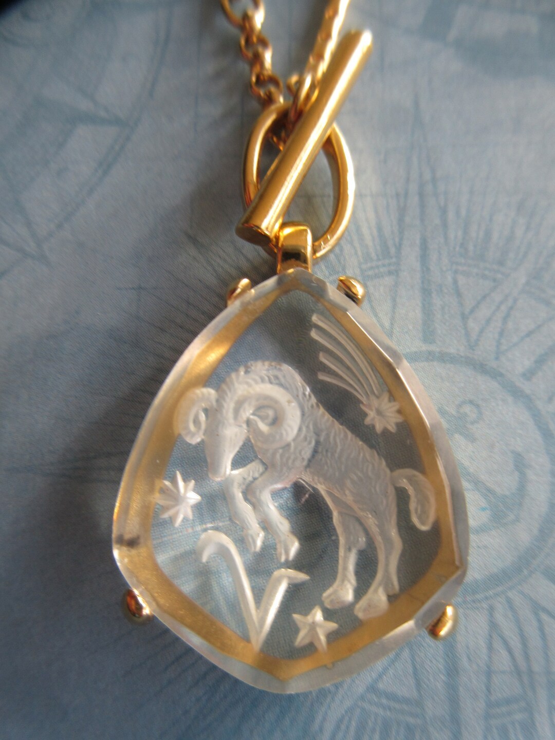 Aries Zodiac Toggle Pendant Necklace Intaglio German Glass Rare Vintage ...