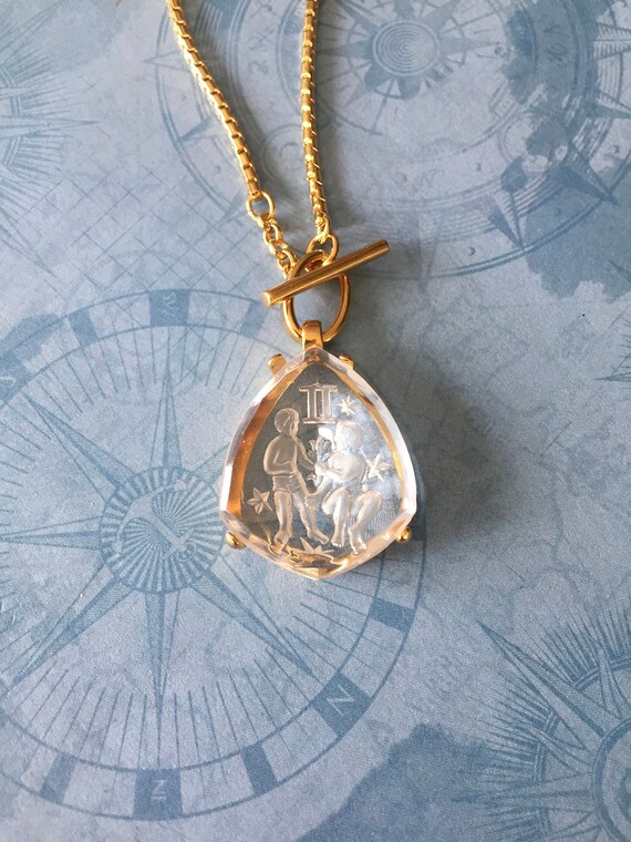 GEMINI rare vintage German intaglio glass pendant - Gem