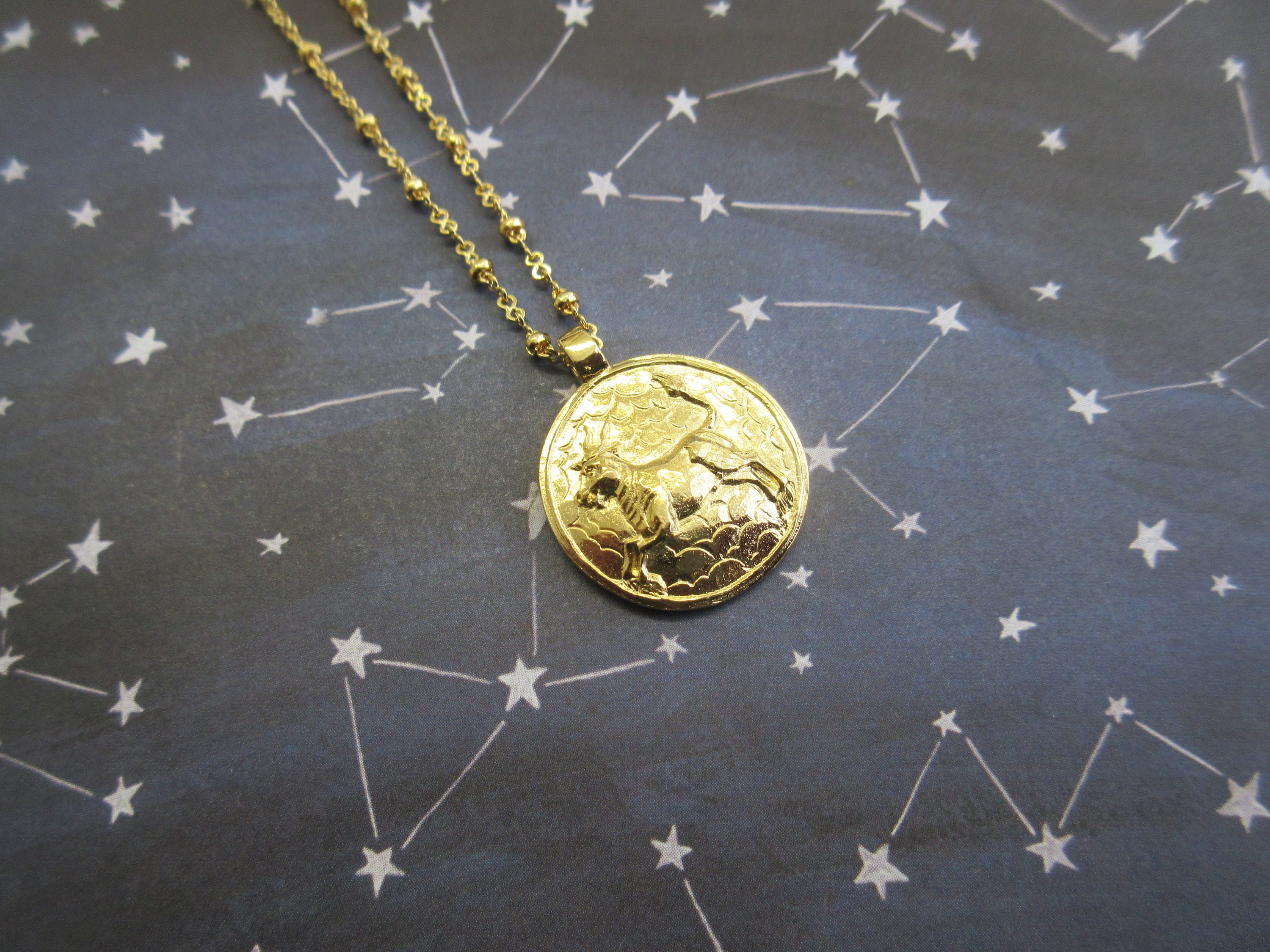 Vintage Taurus Zodiac Coin Medallion Pendant - Etsy