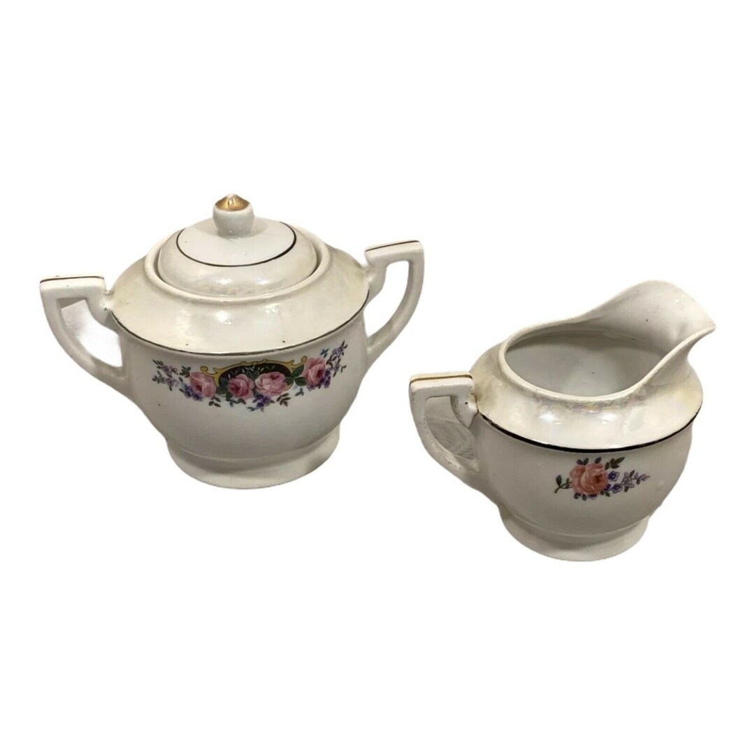 Vintage TRICO Lusterware Creamer & Sugar Set Hand Painted Nagoya Japan ...