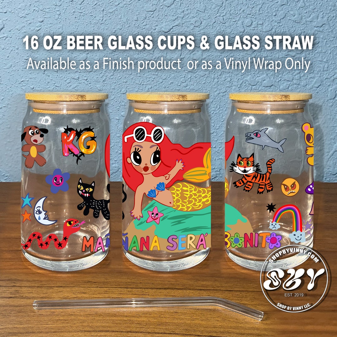 16oz Glass Beer Can Wrap, KAROL G Print Vinyl Glass Wrap, Vinyl Glass ...