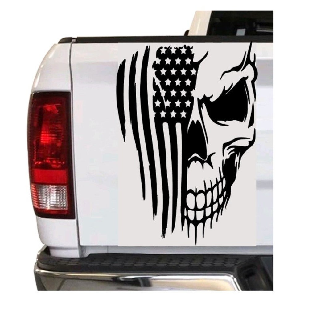 Skull Flag Distressed Decal Sticker Vinyl Graphic American Car Truck ...