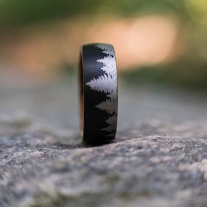 Men's Wedding Band Tungsten Forest Ring, Nature Anniversary Gift for ...