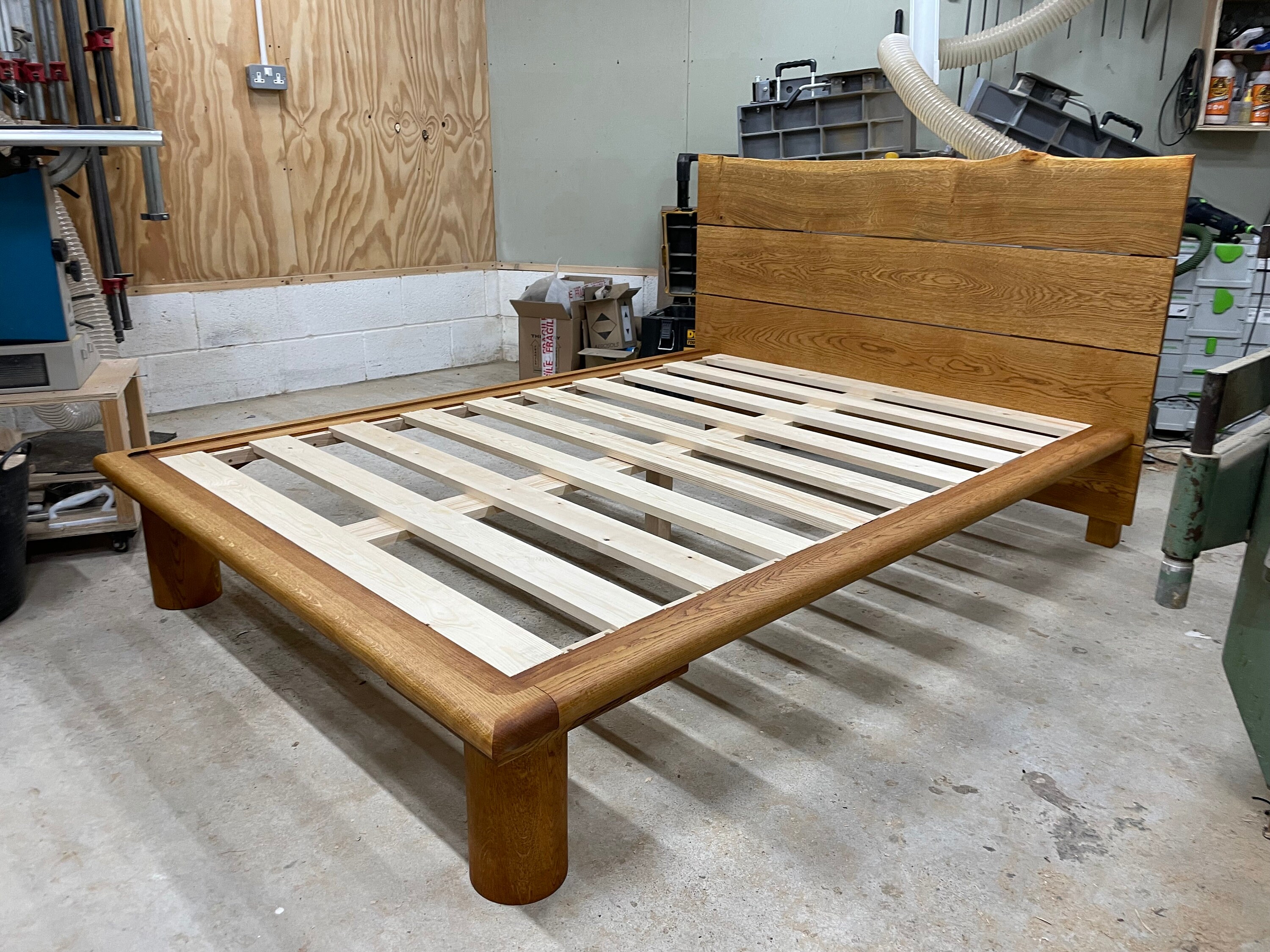 Solid Oak Bed With Rounded Legs and Live Edge Headboard - Etsy