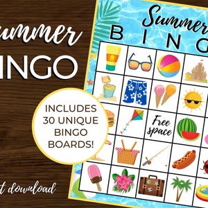 Summer Bingo Summertime Bingo Summer Game Beach Bingo - Etsy
