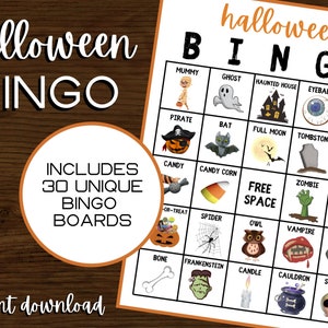 Halloween Bingo 30 Unique Boards Halloween Games Digital - Etsy