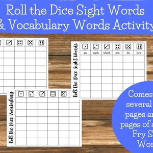 Roll the Dice Sight Words and Vocabulary Words Activity/game Fry Sight ...
