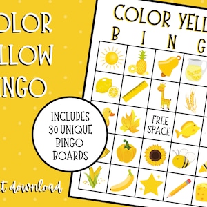 Yellow Bingo Color Yellow Bingo Colors Bingo Learning - Etsy