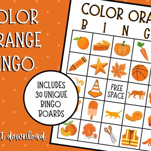 Orange Bingo Color Orange Bingo Colors Bingo Learning | Etsy