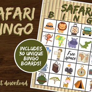Safari Bingo African Safari Bingo Safari Birthday Party Safari Party ...