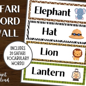 Safari Word Wall Safari Vocabulary Cards Instant Download - Etsy