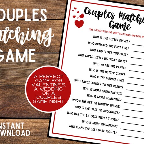 Couples Matching Game Valentine's Couple Game Romantic - Etsy