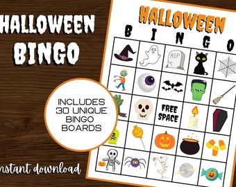 Halloween Bingo 30 Unique Boards Halloween Games Digital | Etsy