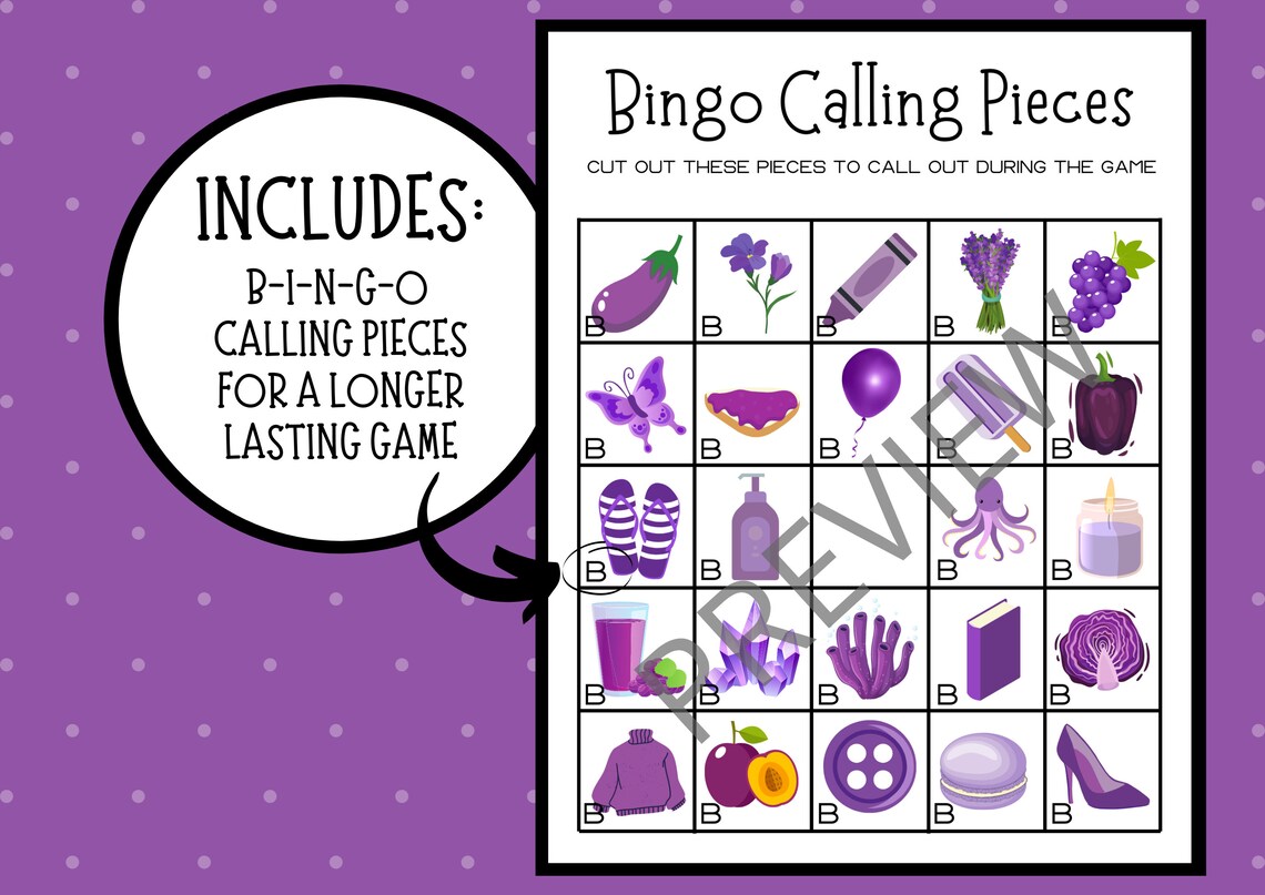 Purple Bingo Color Purple Bingo Colors Bingo Learning - Etsy