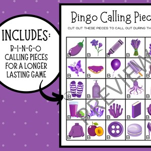Purple Bingo Color Purple Bingo Colors Bingo Learning Colors Game Back ...