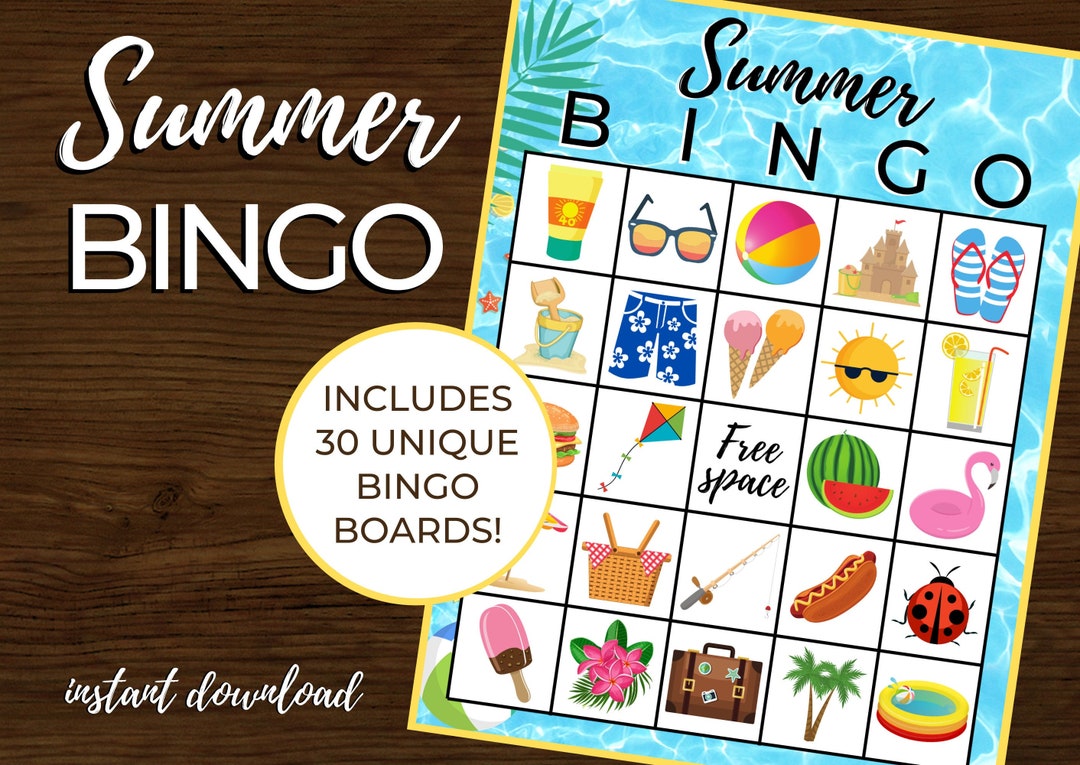 Summer Bingo Summertime Bingo Summer Game Beach Bingo - Etsy