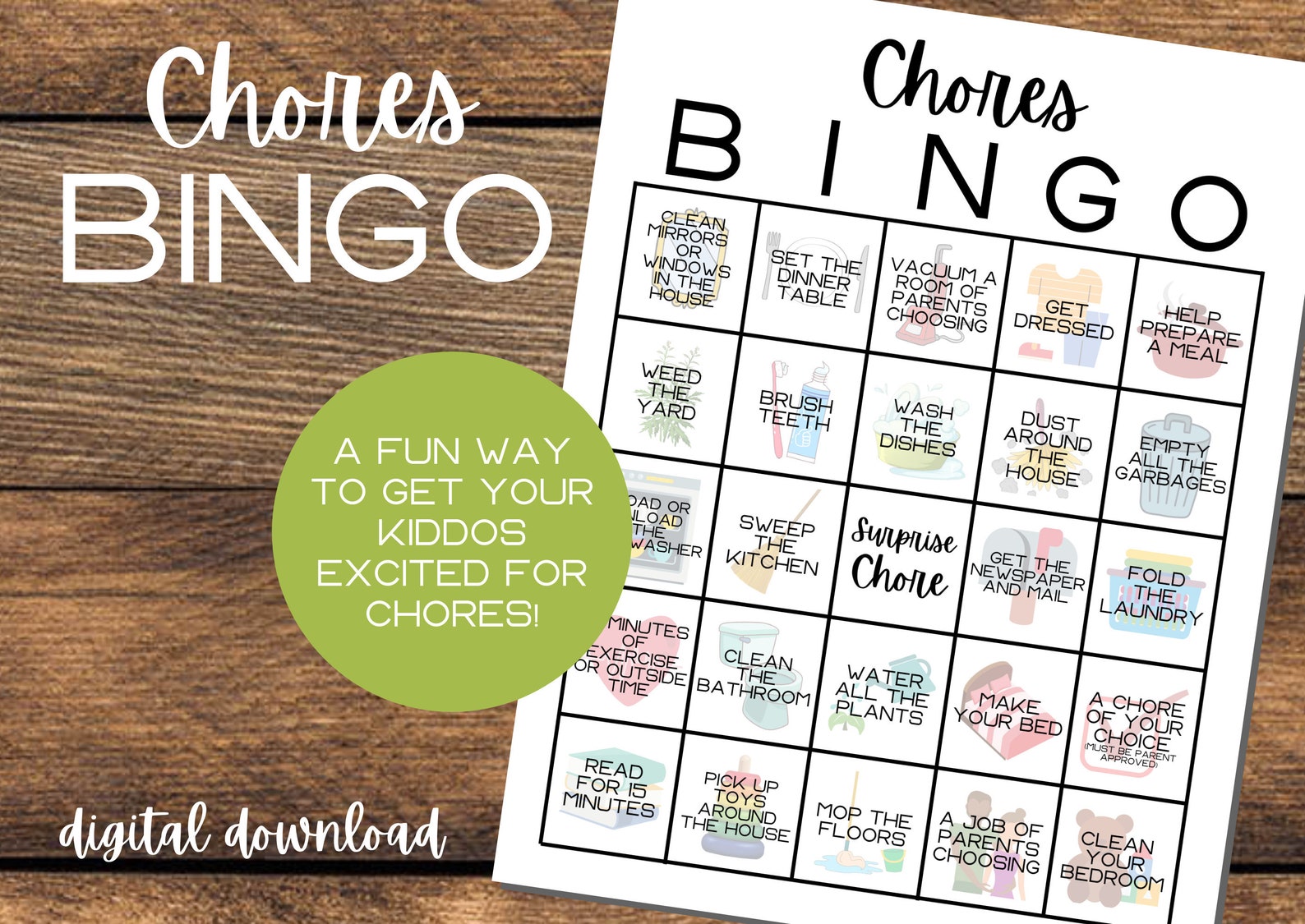Chores Bingo Chore Chart Bingo Chore Charts Chores Game | Etsy