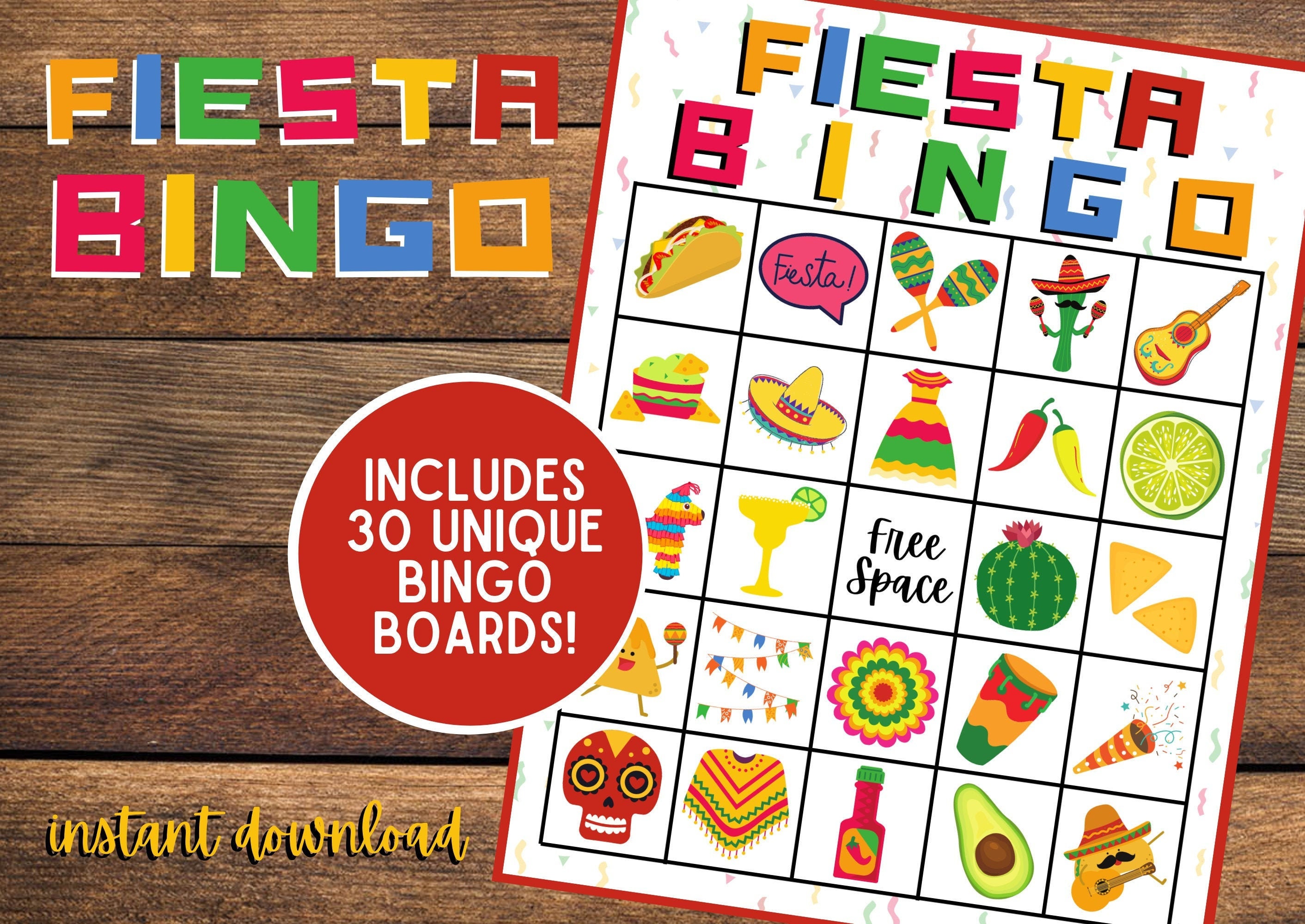 Fiesta Bingo Fiesta Printable Bingo Instant Download 30 - Etsy