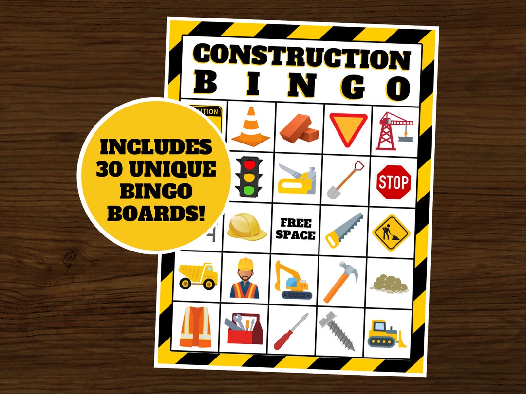Construction Bingo | Community Helper Bingo | Under Construction Bingo ...