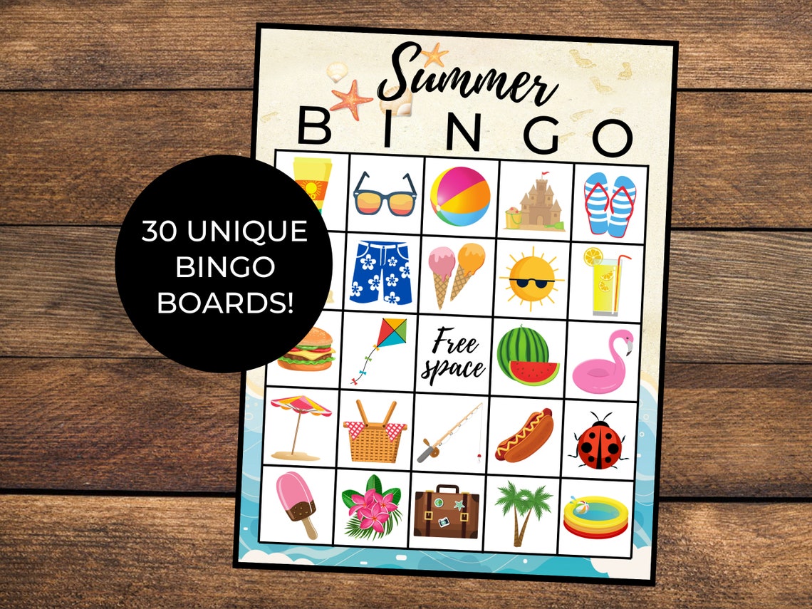 Summer Beach Bingo Game | 30 Unique Boards (instant Download) - Etsy