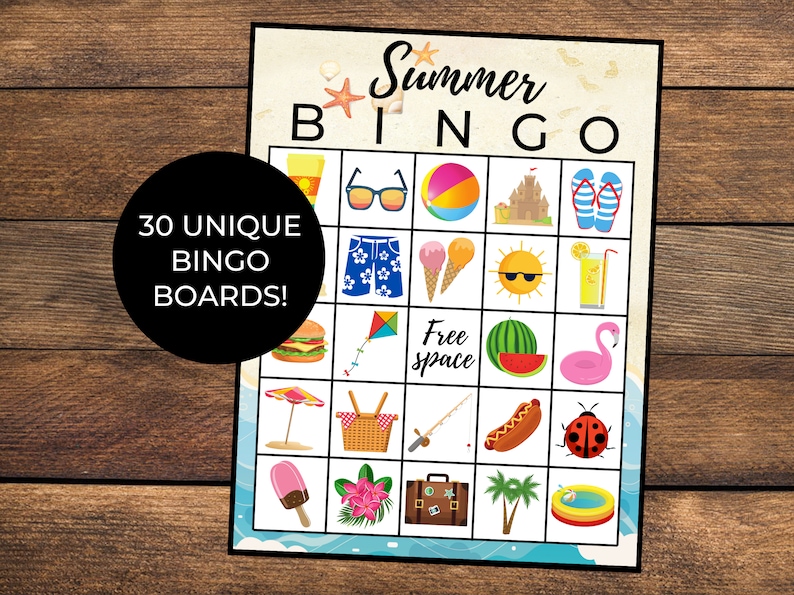 Summer Beach Bingo Game | 30 Unique Boards (instant Download) - Etsy