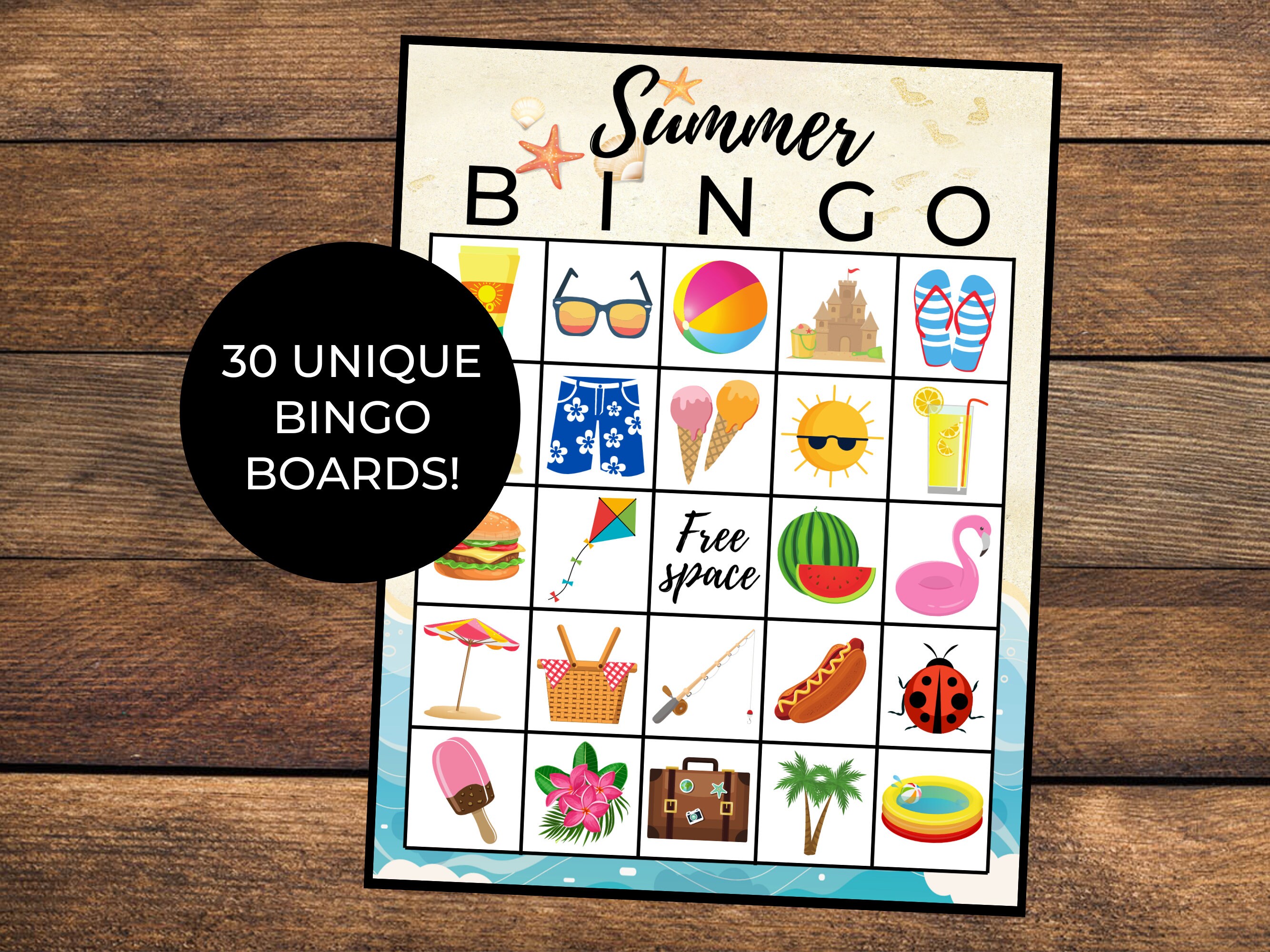 Summer Beach Bingo Game | 30 Unique Boards (instant Download) - Etsy