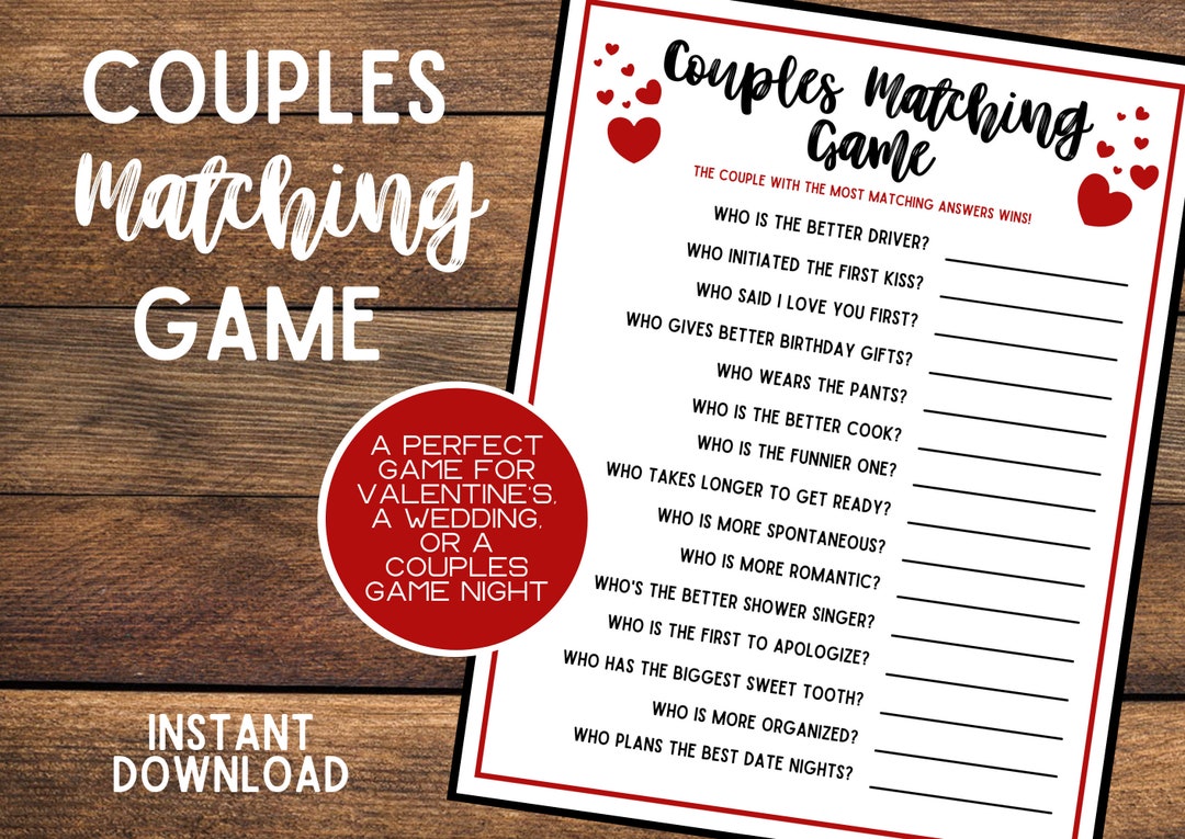 Couples Matching Game Valentine's Couple Game Romantic Game Instant ...