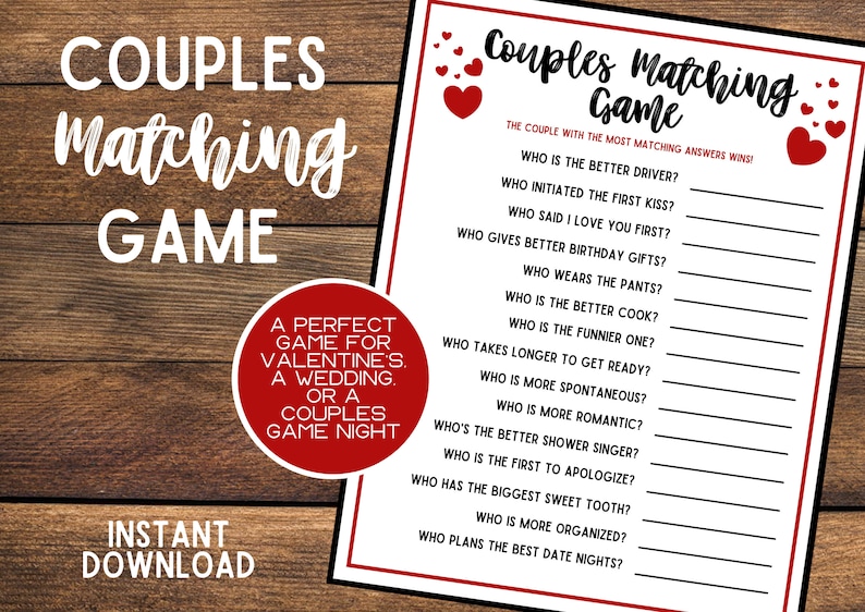 Couples Matching Game Valentine's Couple Game Romantic - Etsy