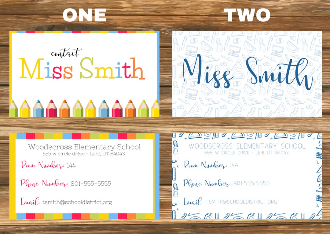 Teacher Contact Card Teacher Business Card Teacher Calling Card 3.5 X 2 ...