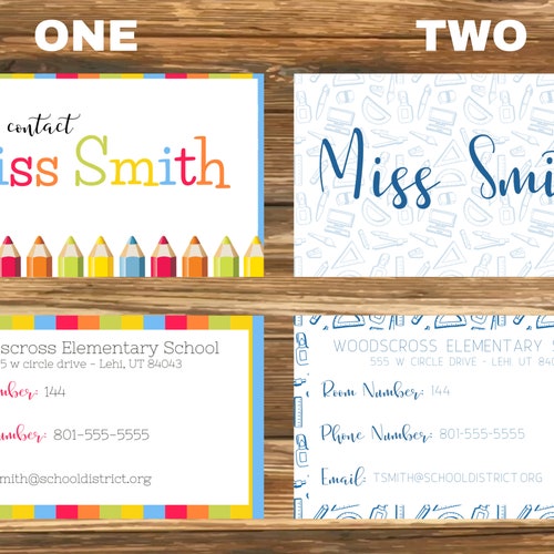 Teacher Contact Card Teacher Business Card Teacher Calling - Etsy