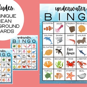 Underwater Bingo Under the Sea Bingo Marine Life Bingo Ocean Bingo ...
