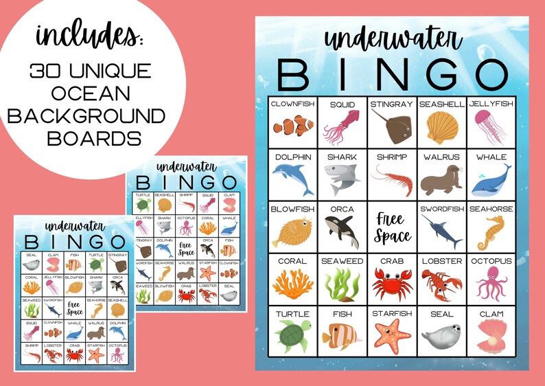 Underwater Bingo Under the Sea Bingo Marine Life Bingo - Etsy