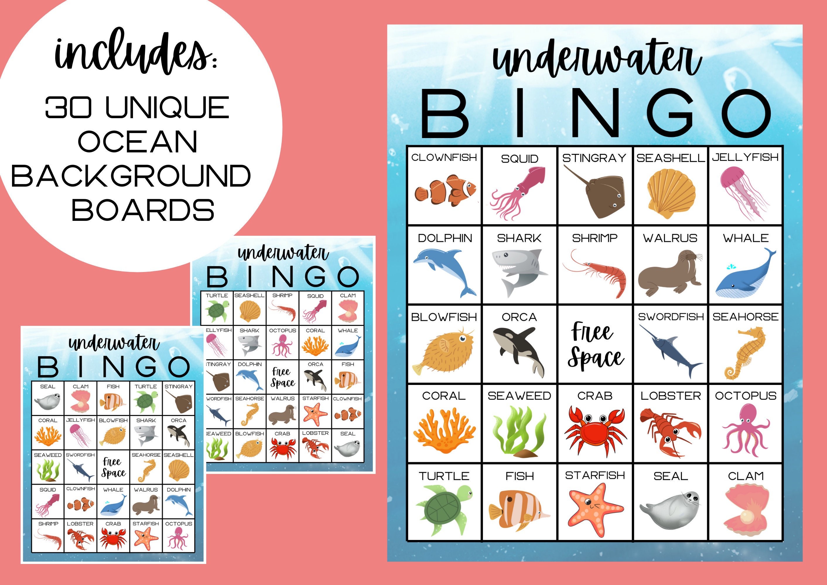 Underwater Bingo Under the Sea Bingo Marine Life Bingo | Etsy